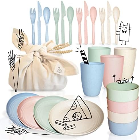 Amazon.com: PLASKIDY Kids Plastic Dinnerware Set - 36 Pc Reusable ...