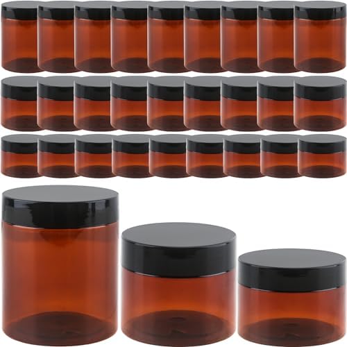 Amazon.com: Tanlade 40 Pcs Amber Plastic Jars with Lids Round Cosmetic ...