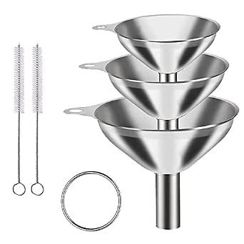 Set of 3 Stainless Steel Funnels, Kitchen Funnel Set with Handle and 2 ...