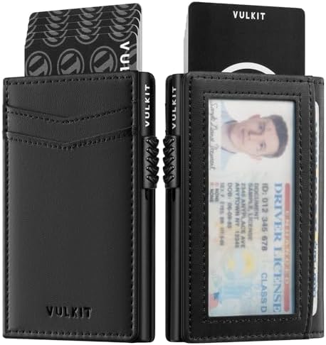 VULKIT Men's Wallet with ID Window Premium Leather Wallets RFID ...