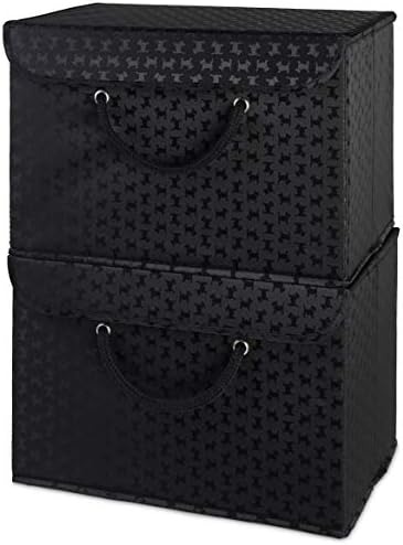 Black Fabric Storage Boxes with lids. Stackable and Foldable. For ...