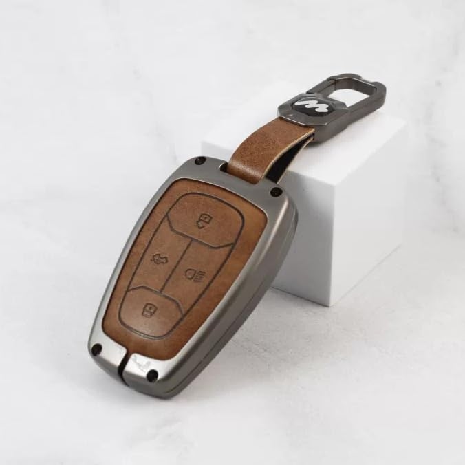 Carloginn®️ Metal Alloy Leather Key case for TATA 4 Button Smart Key ...