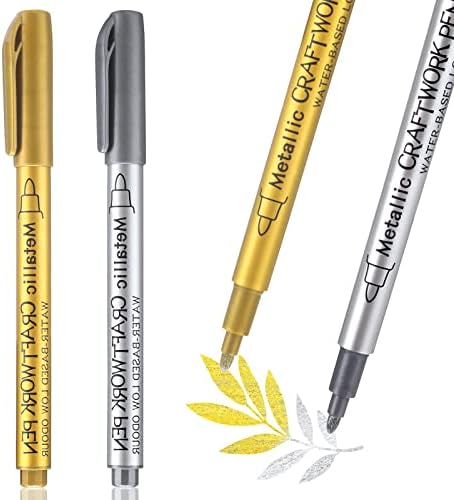 PROUSKY 2Pcs Metallic Marker Pens, Gloss Dazzling Effect Gold Silver ...