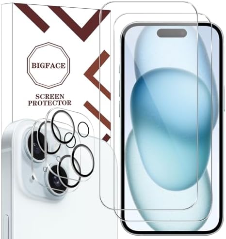 Amazon.com: BIGFACE Compatible with iPhone 15 Screen Protector + Camera ...