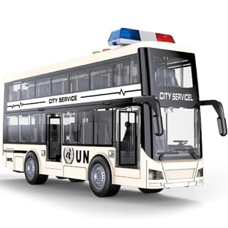 DYOMNIZY White Double-Deck Police Bus with Pull-Down Action -Long Bus ...