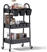 Amazon.com: Recximi Metal Rolling Carts with Wheels, 3 Tier Black ...