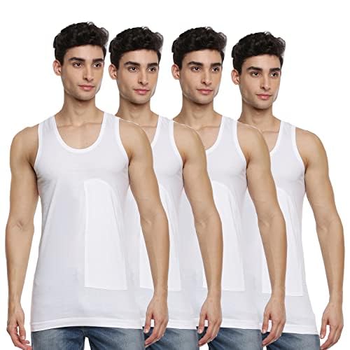 Buy RAMRAJ COTTON Men Cotton Sleeveless Innerwear Vest Pack of 4(White ...
