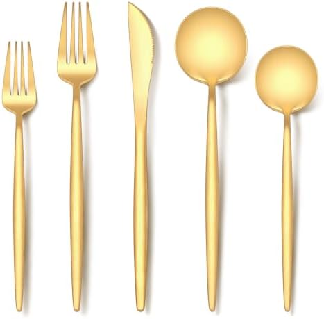 Amazon.com | Stapava 30-Piece Matte Gold Silverware Set, Stainless ...