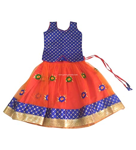 Pattu Pavadai Grand Designer Fancy Langa Blue and Orange for Baby Girls ...
