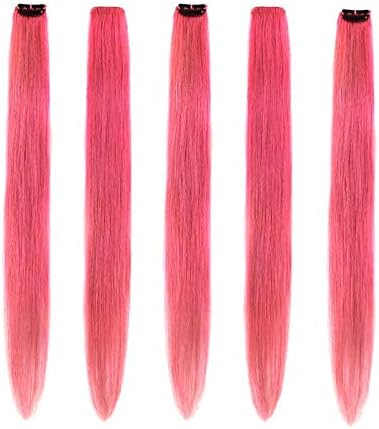 Amazon.com : Winsky Pink Hair Extensions Clip in Human Hair - Clip on ...