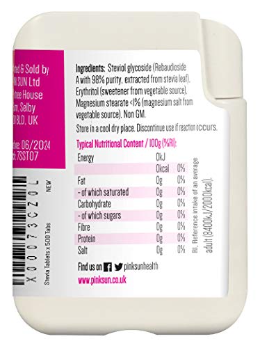 PINK SUN Stevia Tablets x 500 Tabs - Sweetener Sugar Alternative ...