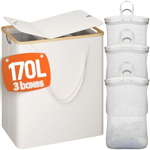 Amazon.com: SONGMICS Laundry Hamper, 39.6 Gallons (150L), 3-Section ...