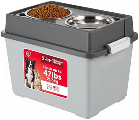 Pet Supplies : IRIS USA Dog Bowls Elevated with Storage, 15" H Raised ...