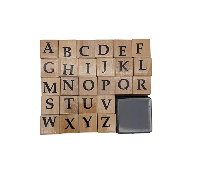 MOREL Wooden Capital Alphabet Letters Rubber Stamp with Ink PAD Set of ...