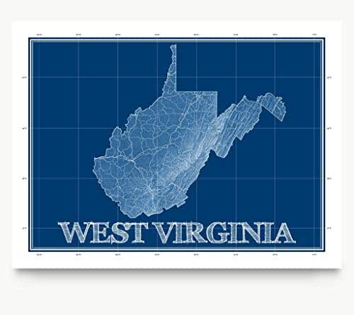 Amazon.com: West Virginia Map Print, Blueprint Wall Art Poster, WV ...
