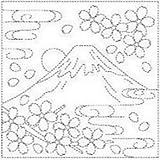 ・ブランド:Olympus・製造元:オリムパス製絲(Olympus Thread)・モデル:H1012・製造元/メーカー部品番号:H1012・オリムパス刺し子 キット 花ふきん 富士山 富士と桜 (白) H-1012