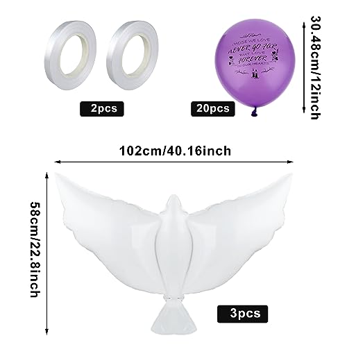 Prasacco 20 Pcs 12inch Purple Memorial Balloons with 3 Pcs 41.3 Inch ...