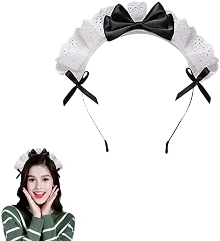 Amazon.com: Maid Headband Bow Tie Ruffled Lace Hair Band Retro Lolita ...