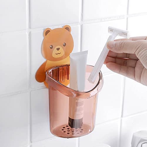 HUBBER Teddy Bear Tooth Brush Holder - Self Adhesive Plastic Wall ...