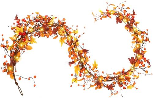 Amazon.com: unlemoni Fall Decor 6 Feet Fall Garland with Lights ...