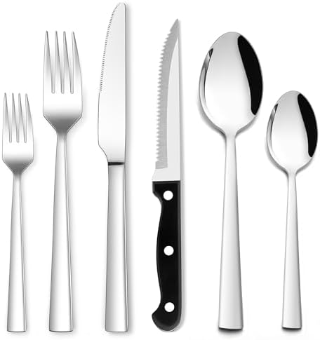 Amazon.com: HaWare Silverware Set with Steak Knives, 48-Piece Stainless ...