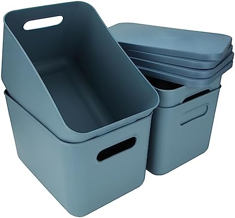 DAJAVE 4 Pcs 25cm Storage Boxes with Lids Bathroom Storage Box Plastic ...