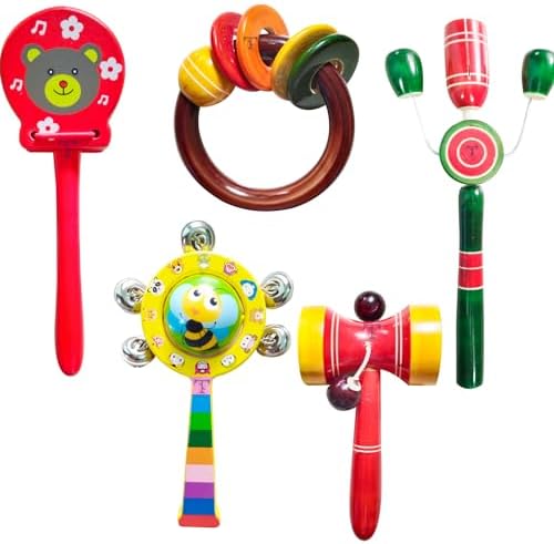 Nimalan's toys Colourful Wooden Baby Rattle Toy - Hand Crafted Rattle ...