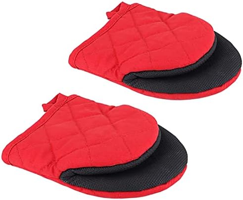 1 Pair Short Oven Mitts, Heat Resistant Silicone Kitchen Mini Oven Mitts for 500 Degrees, Non ...