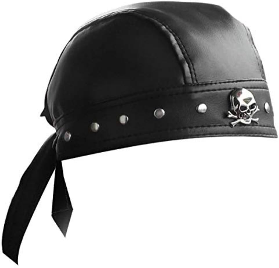 Amazon.com: ESYTCH Leather Bandana Biker Doo Do Rag Headwrap Studded ...