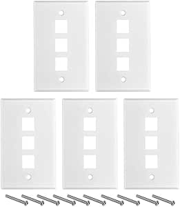 Amazon.co.jp: XYWHPGV 5 Pcs 3 Port Keystone Jack Wall Plate Single Gang Ethernet Wall Plate for ...