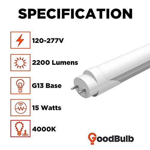 GoodBulb 48 Inch LED Tube | F32T8/841/ECO Replacement | 15W Medium Bi ...