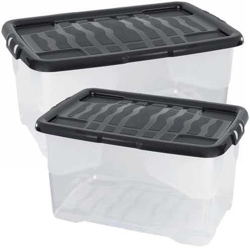 Strata 3 x 42 Litres Curve Plastic Stackable Storage Box & Lid with ...