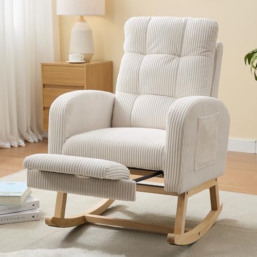 Amazon.com: NIOIIKIT Nursery Rocking Chair, Corduroy Upholstered ...