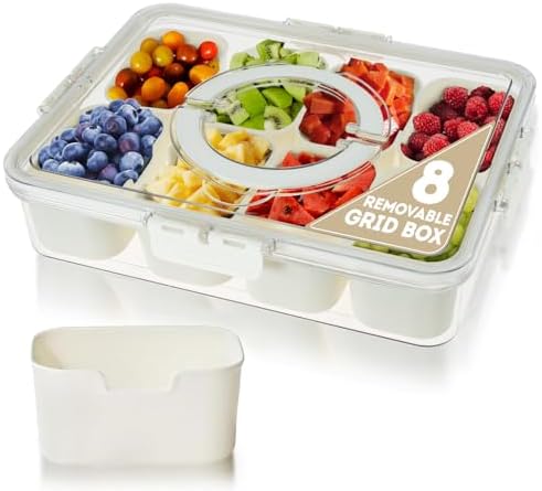 Longzhuo Divided Serving Tray with Lid and Handle, Portable Snackle Box ...