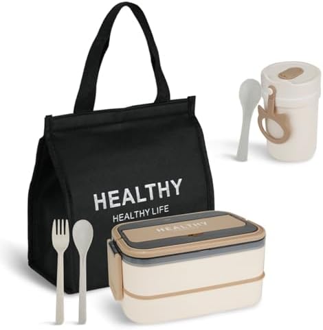 1400ml Lunch Box with 3 Compartments - 2 Layer Leak Proof Bento Box ...