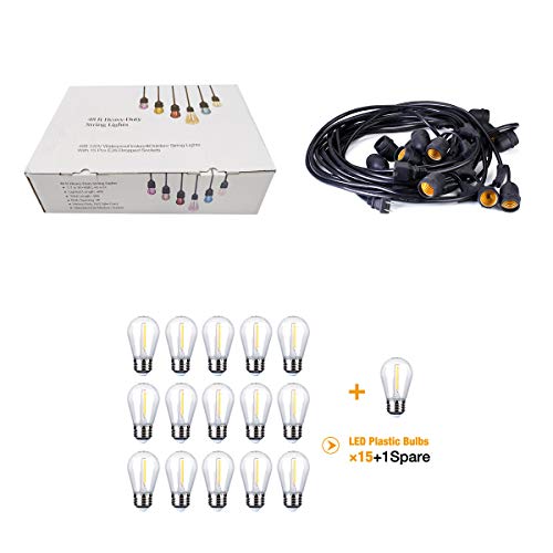 FOXLUX Outdoor String Lights - 48 ft Shatterproof and Waterproof Heavy ...