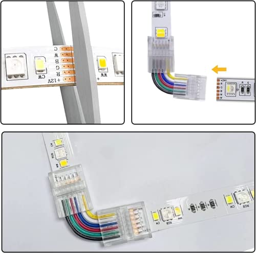 YAJIERUI 6 Pcs 6 PIN L Shape Corner Connector 12mm 6 Pin RGBCCT 5050 ...