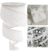 Amazon.com: HUIHUANG Christmas Ribbon White Faux Fur Wired Ribbon with ...