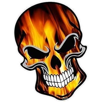 Gothic Biker SKULL Design with Electric Blue Flames Motif Vinyl Car ...