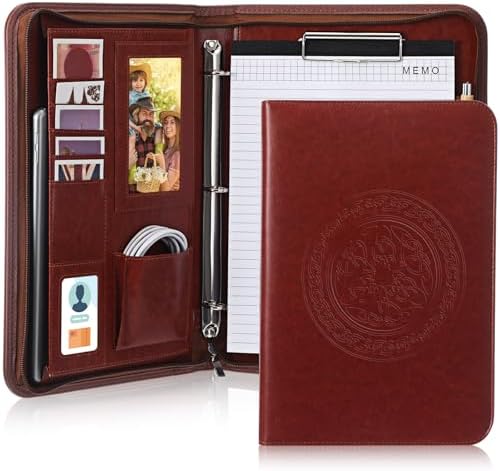 Amazon.com : Pasimy Portfolio Leather with Zipper Organizer 3 Ring ...