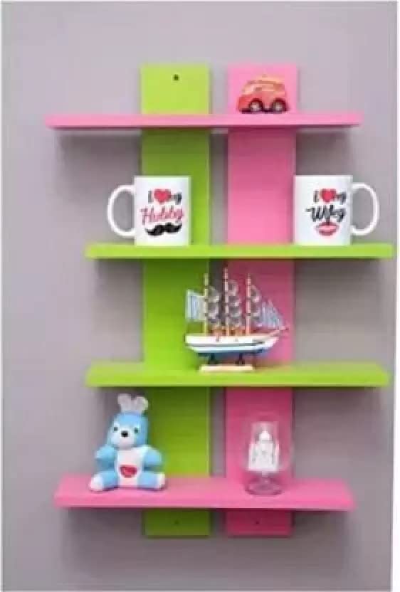 Engineered Wood Glossy Double Patti Wall Shelf MDF (Medium Density ...