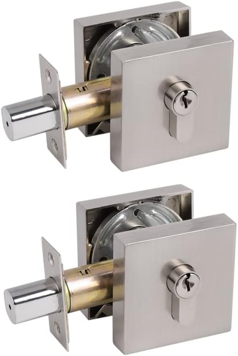 Probrico 2 Pack Square Deadbolts in Satin Nickel, Double Cylinder Entry ...