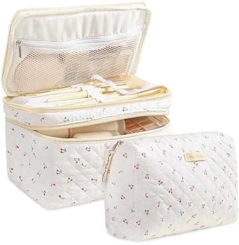 Amazon.com: HBselect 2Pcs Double Layer Travel Makeup Bag Women, Cotton ...