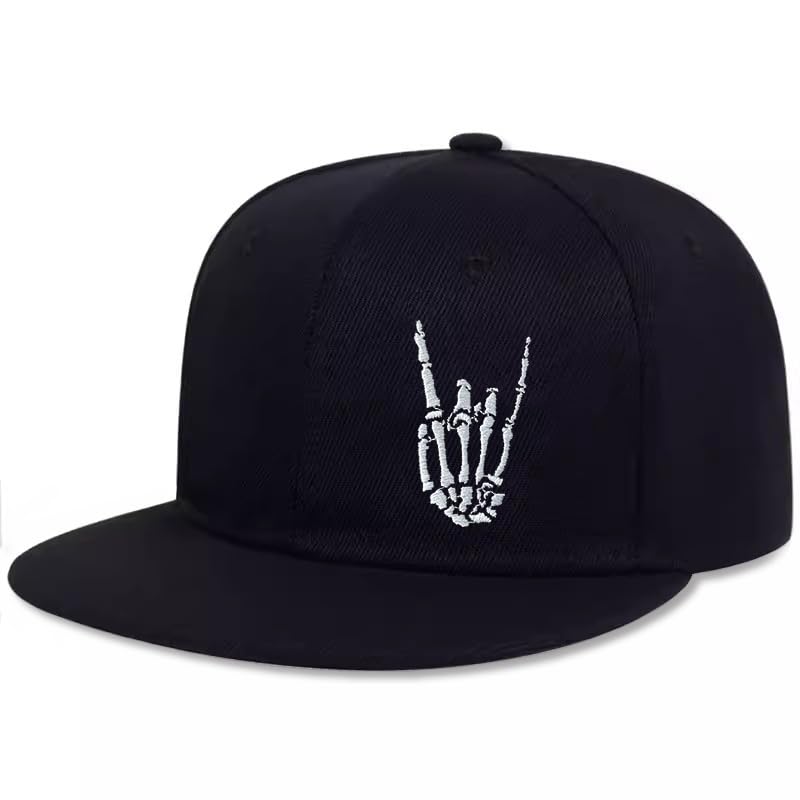 Amazon.com: Skeleton Finger hat Flat Bill Snapback Hats Embroidered ...