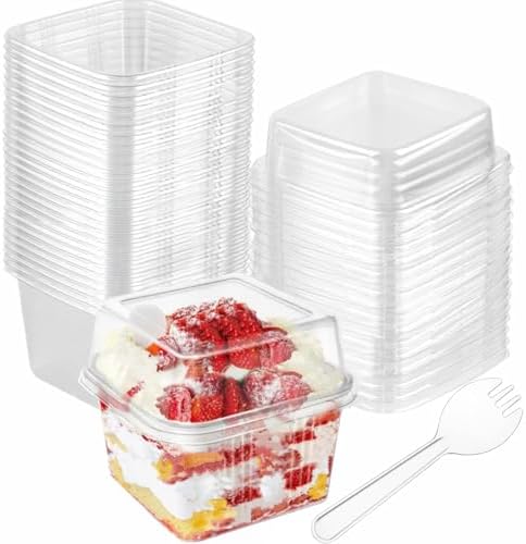 LATERN 50Pcs Plastic Dessert Cups, 140ml Rectangle Dessert Cups Clear ...
