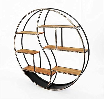 59cm Round Vintage Wall Retro Wood Industrial Style Metal Shelf Rack ...