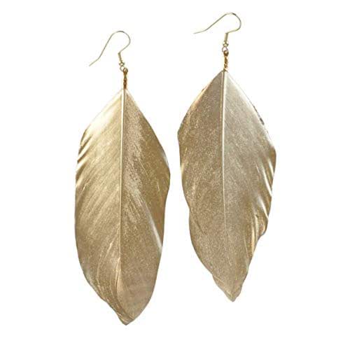 Amazon.com: 5 inch Long Gold Feather Earrings Gold-Plated Ear Wire ...