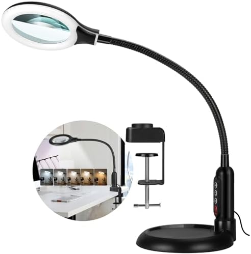TOMSOO 10X Magnifying Glass with Light and Clamp, 5 Color Modes ...