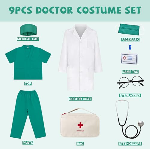 keaiyouhuo Doctor Costume for Kids Doctor Scrubs Set With Stethoscope ...