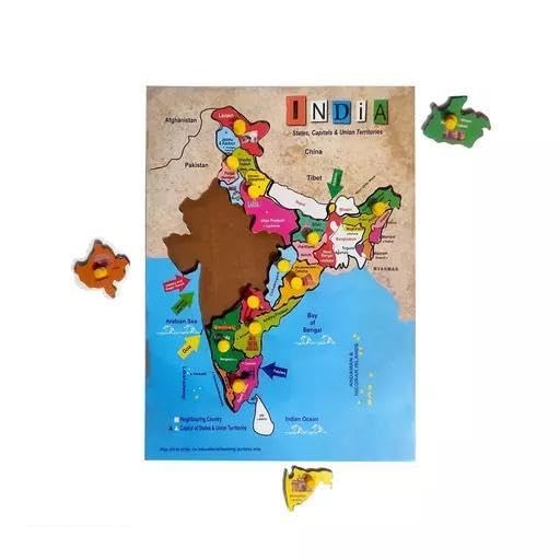 PopPlop India Map Wooden Puzzle Kids Games | States & Union Educational ...